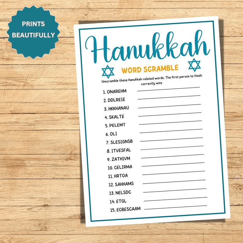 Hanukkah Games, Word Scramble, Hanukkah Party Games, Religious Holiday ...