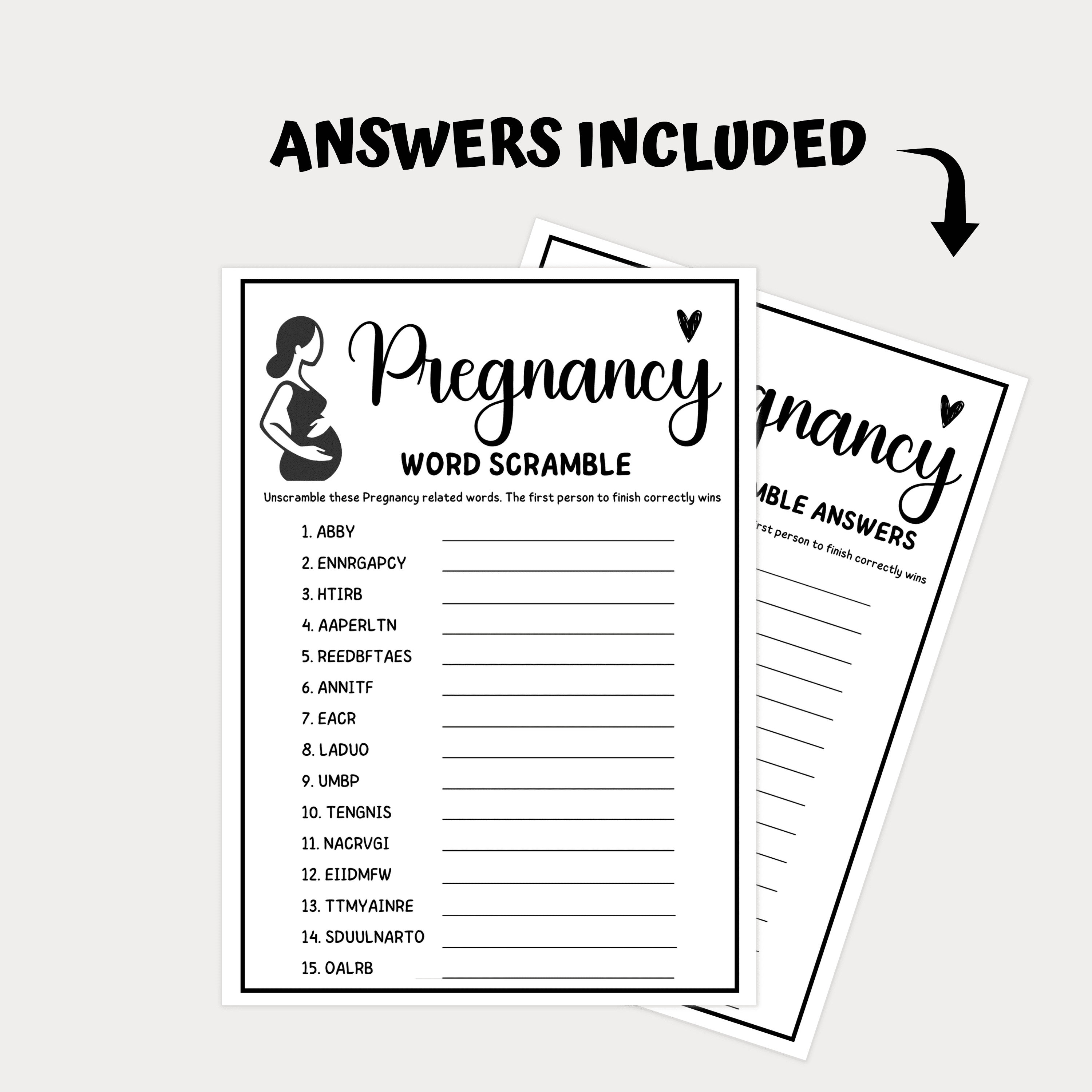 Pregnancy Word Scramble Minimalist Pregnancy Games Baby Shower Games ...