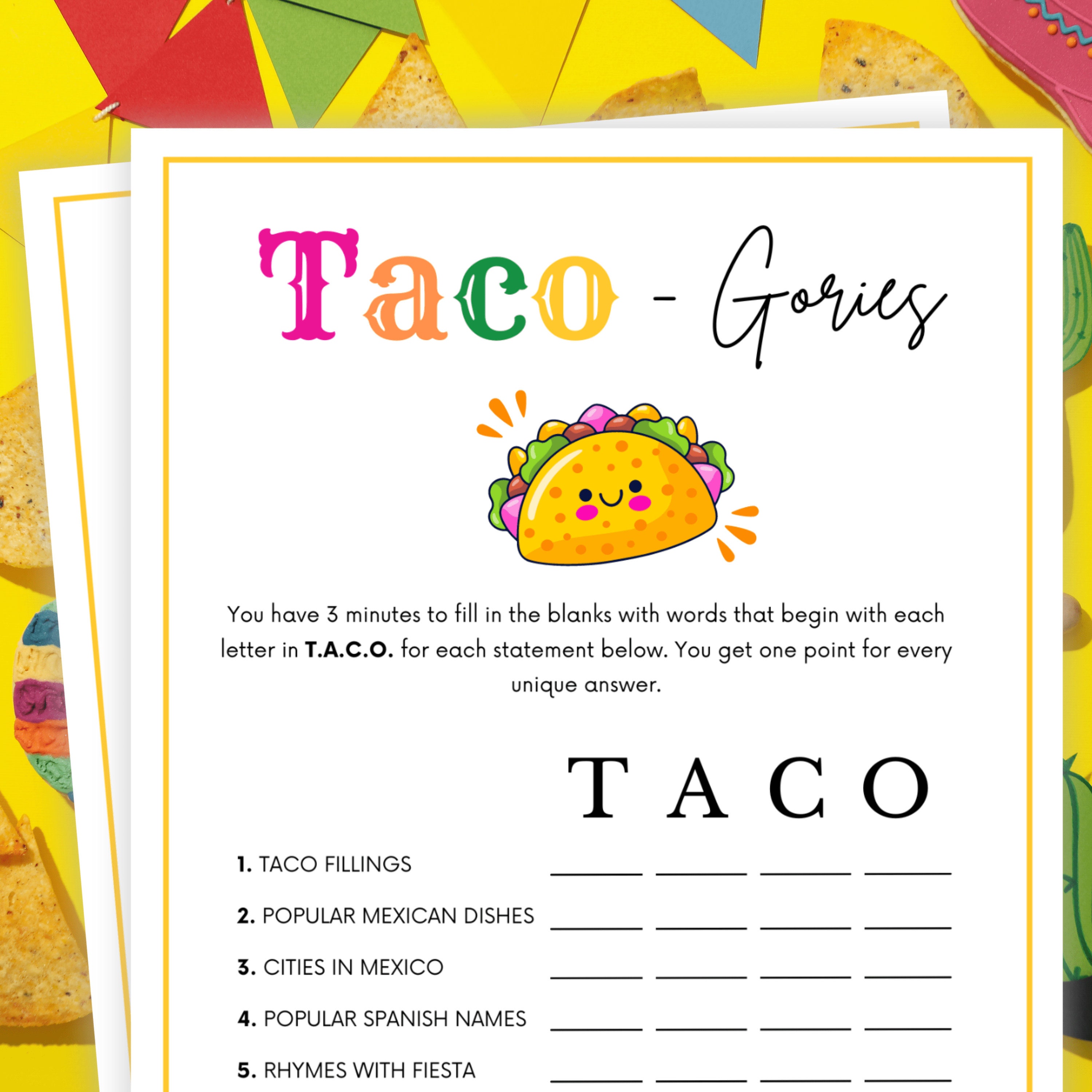 Taco Party Games, Taco Scattergories, Taco Tuesday Games, Taco Themed ...
