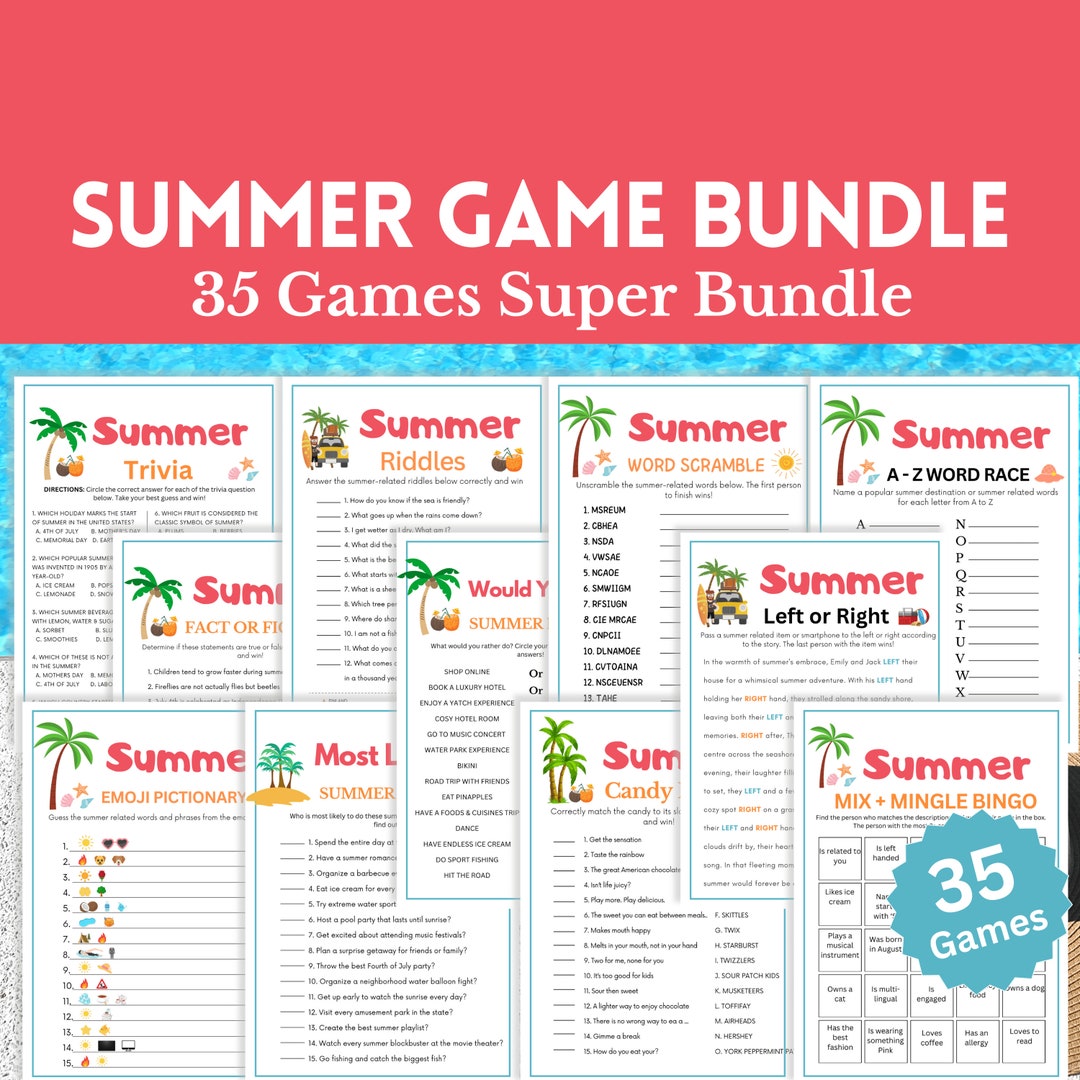 Summer Games Bundle, 35 Game MEGA Bundle, Sumer Party Games for Kids ...