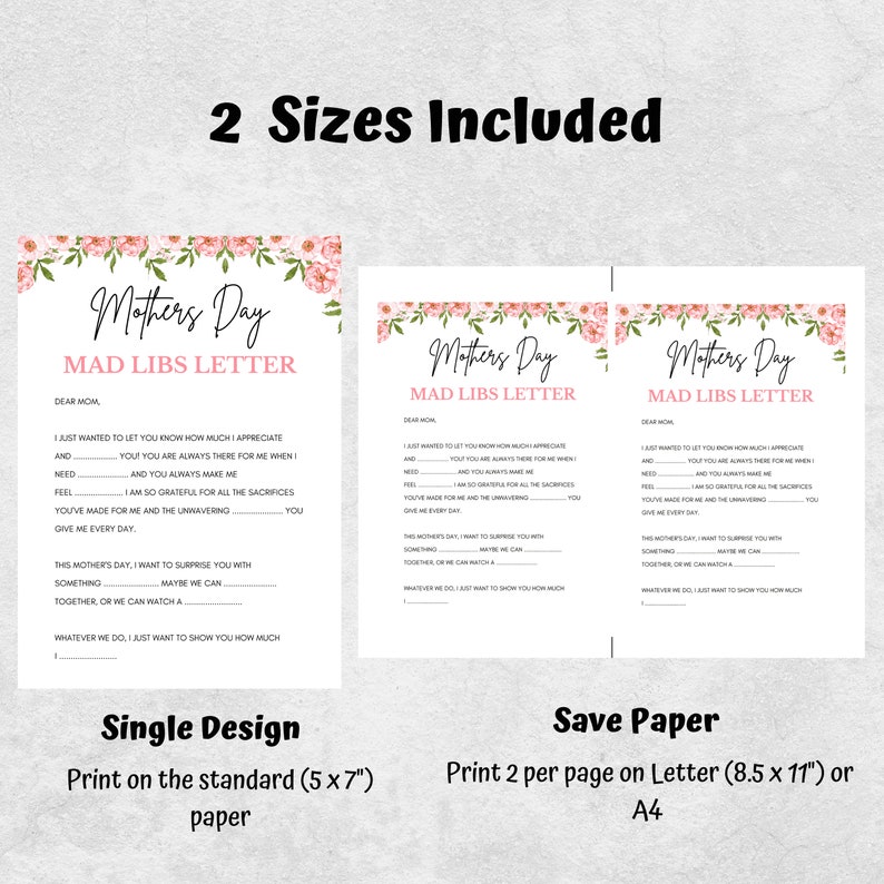 Mothers Day Games, Mad Libs Letter, Mothers Day Party Games for Kids ...