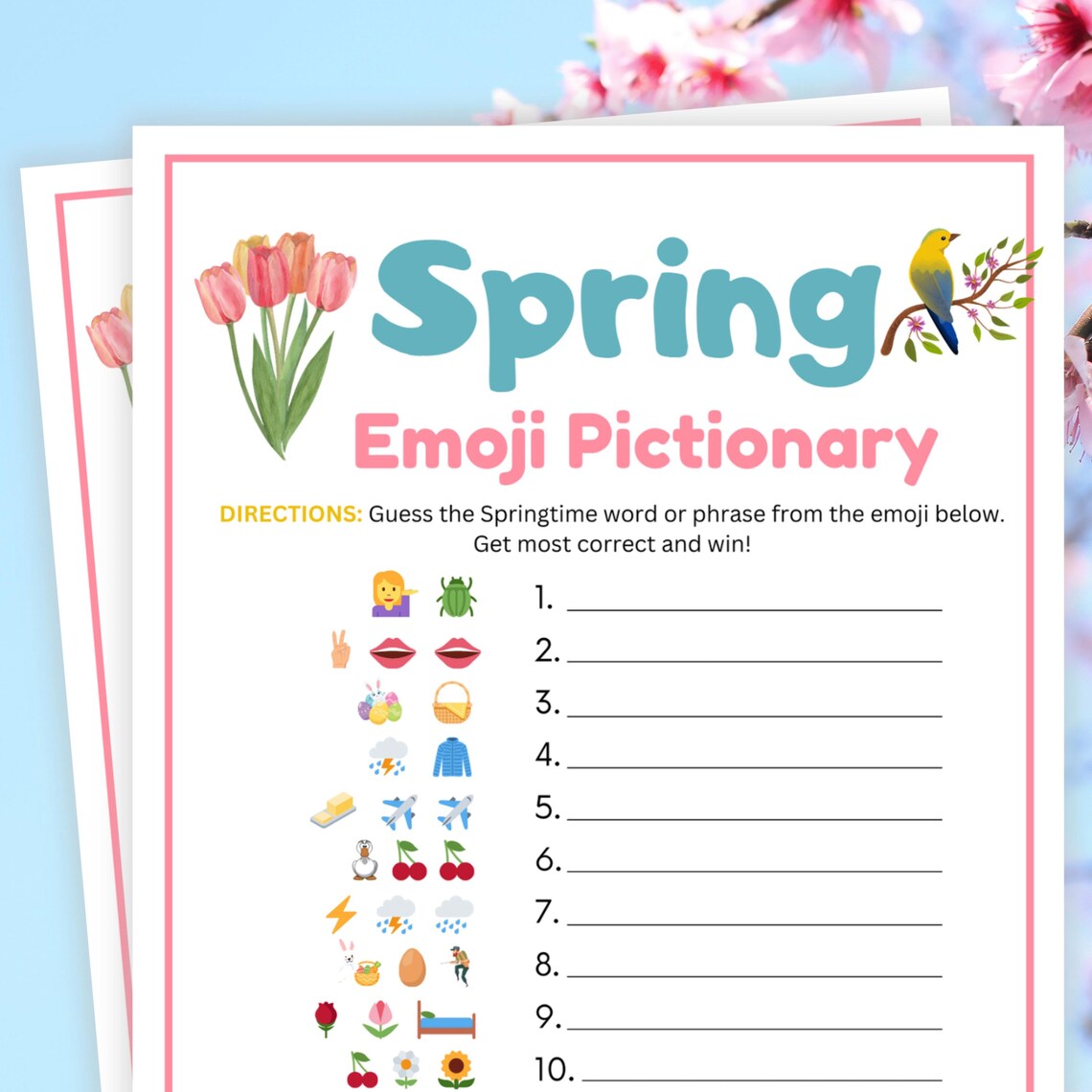 Spring Games, Spring Emoji Pictionary, Spring Party Games, Spring Games ...