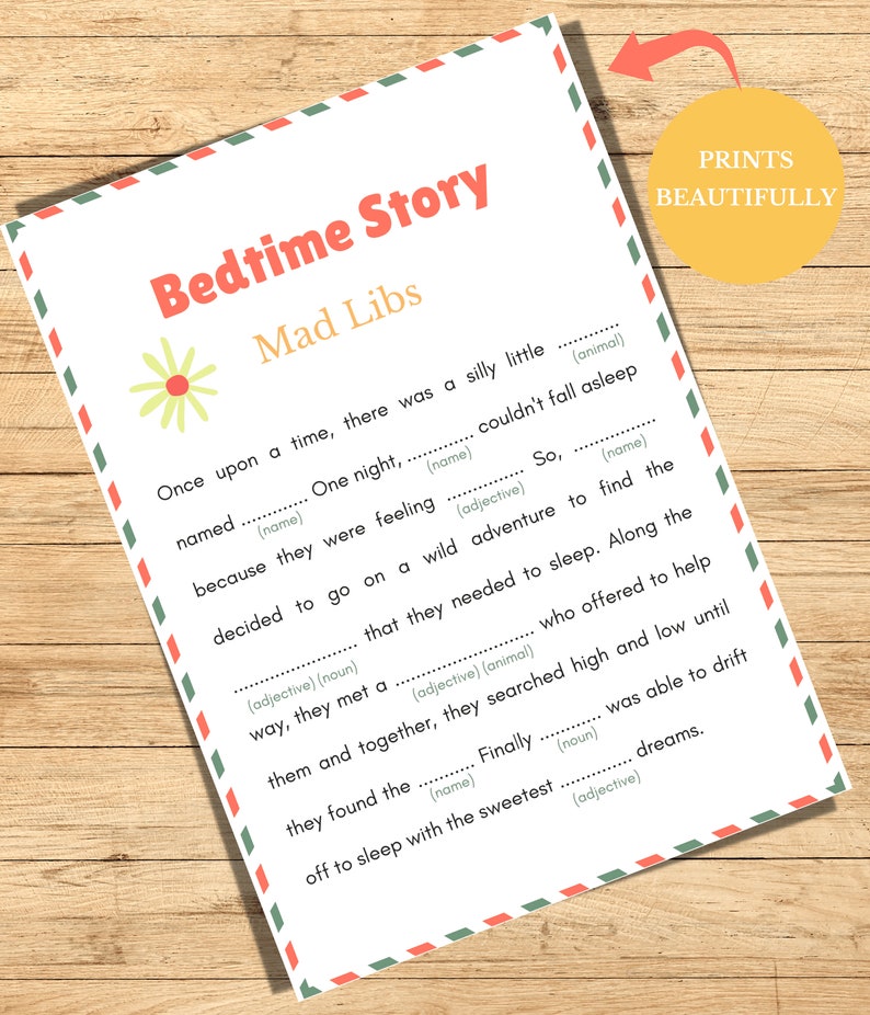 Games for Kids, Mad Libs, Bedtime Story, Printable Mad Libs, Bedtime ...