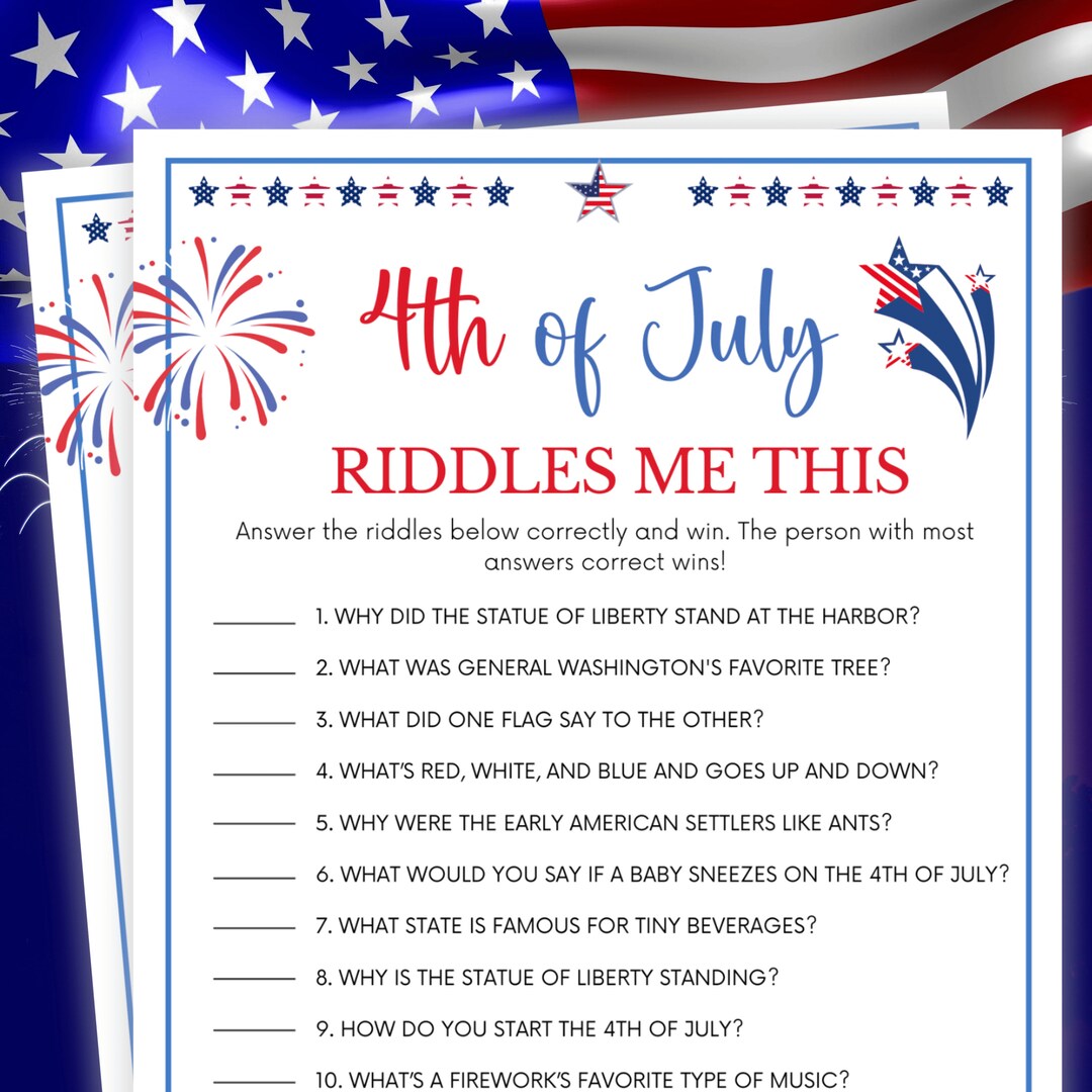 4th of July Riddle Me This, 4th of July Games, Independence Day Games ...