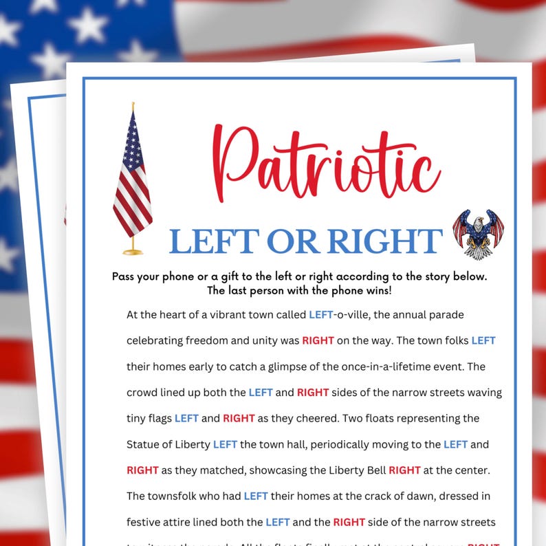 Patriotic Party Games, Left or Right, Printable Patriotic Games ...