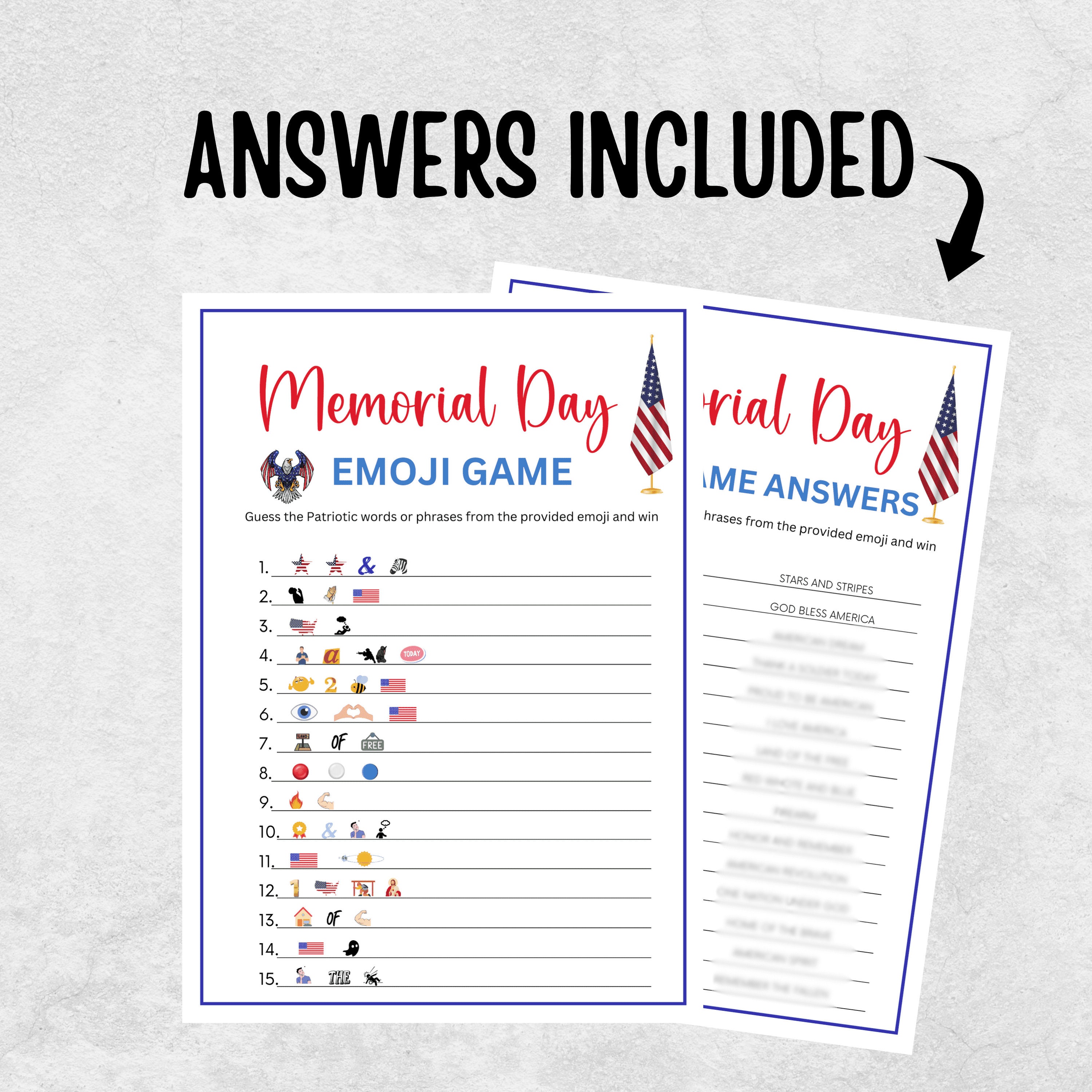 Memorial Day Games, Emoji Game, Emoji Pictionary, Memorial Day Party ...