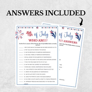 4th of July Games, Who Am I Riddles, 4th of July Party Games ...