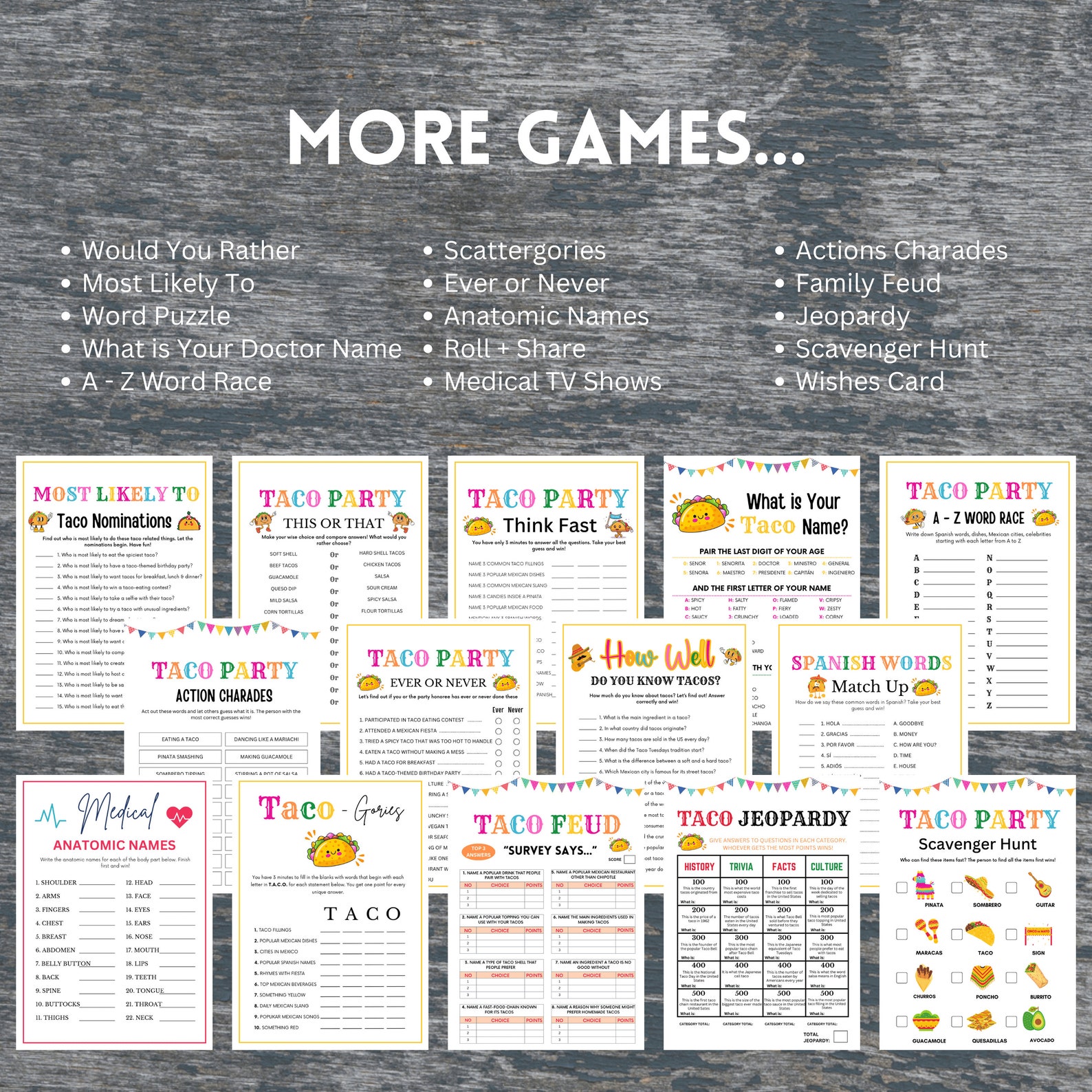 Taco Party Games, 35 Game SUPER Bundle, Taco Tuesday Games, Taco Party ...