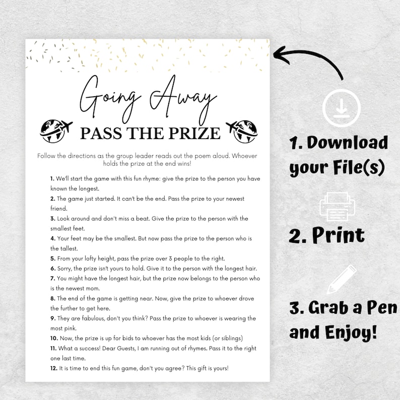 Going Away Party Games, Pass the Prize, Going Away Games, Farewell ...