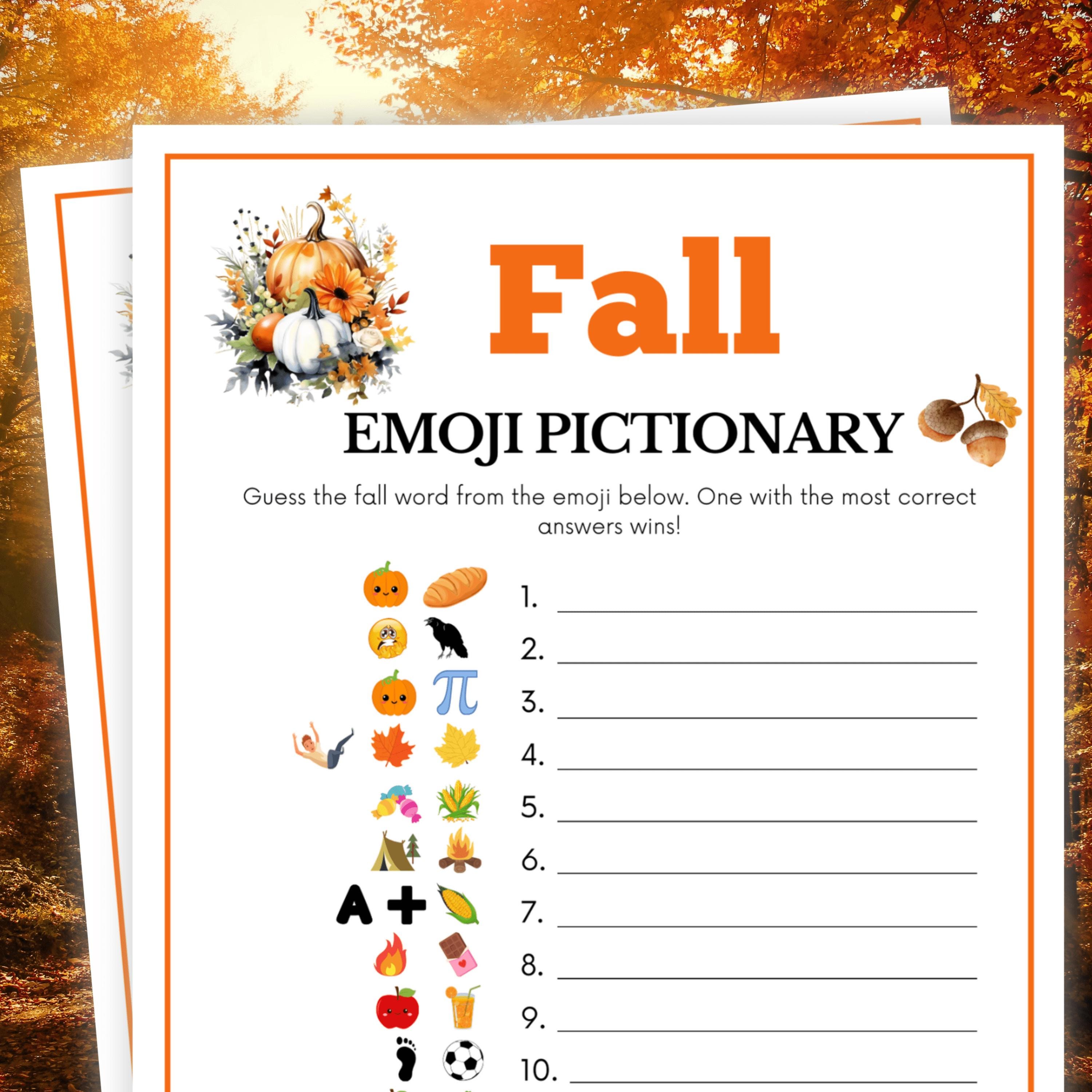 Fall Games, Emoji Pictionary, Fall Party Games, Autumn Games, Fall ...