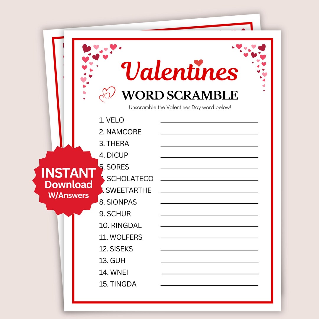 Valentines Day Word Scramble, Group Valentines Day Game, Fun Valentines ...