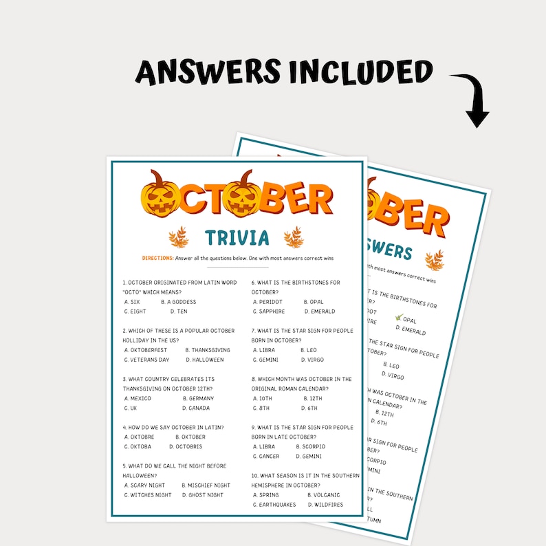 October Trivia, October Games, October Party Games, October Birthday ...