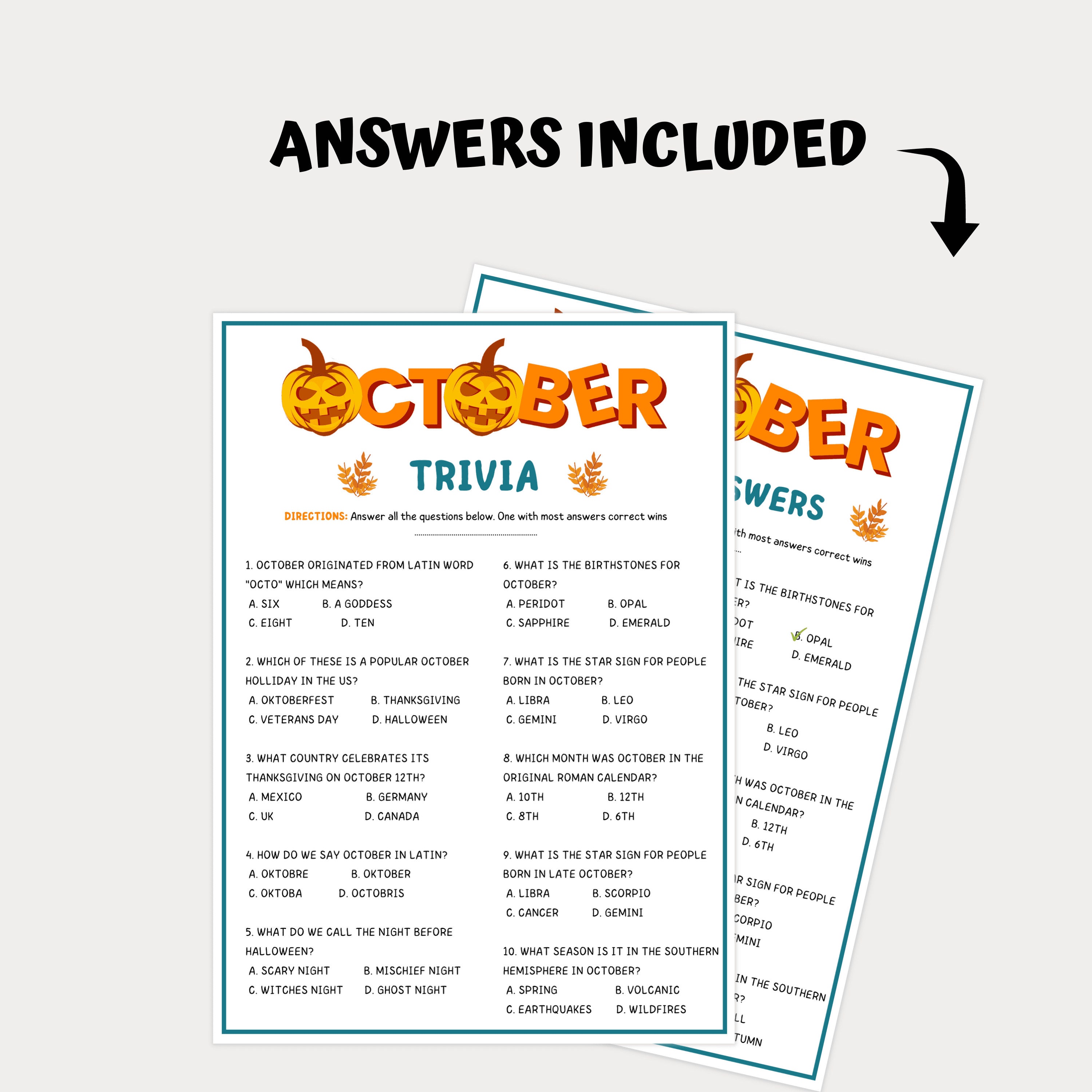 October Trivia, October Games, October Party Games, October Birthday ...