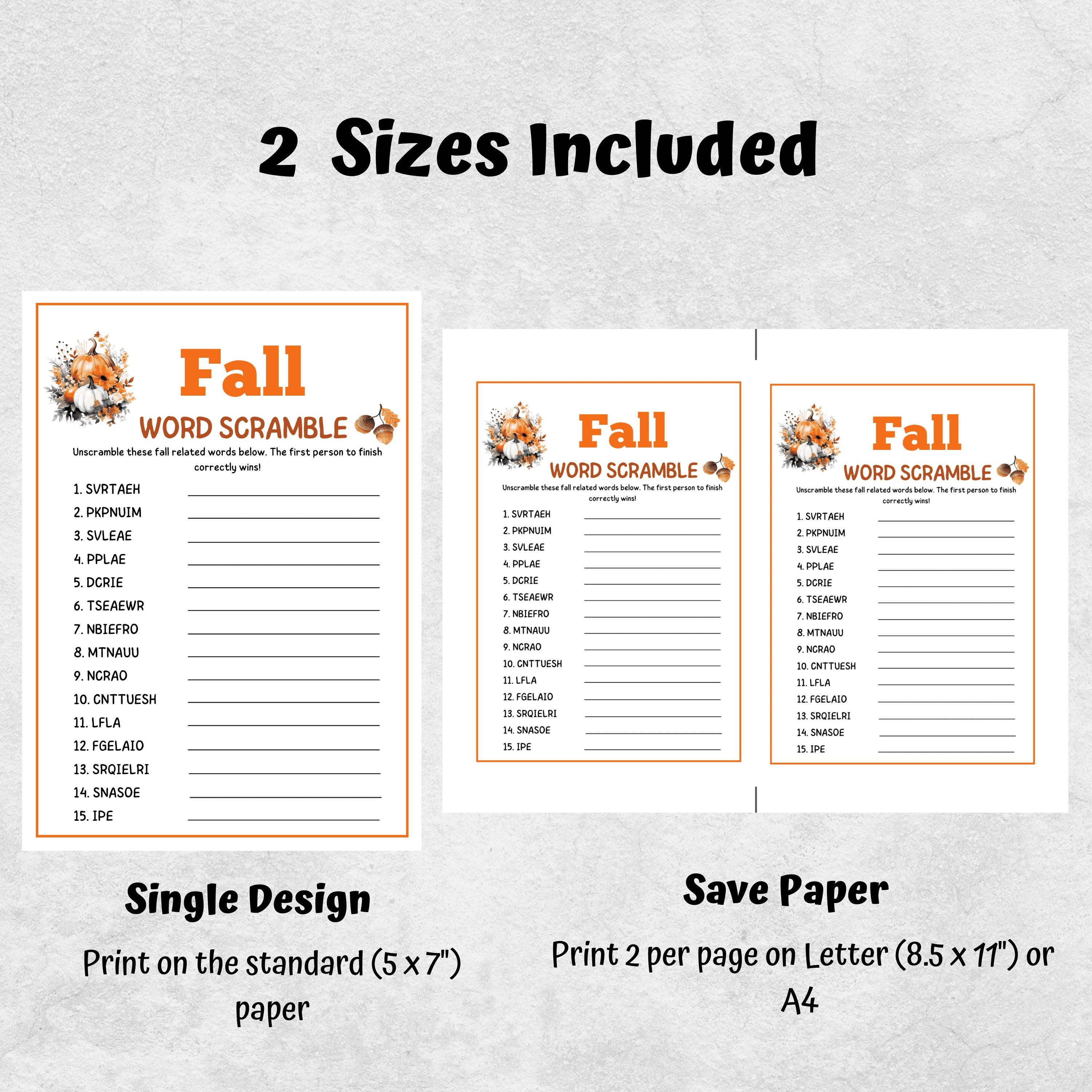 Fall Games, Word Scramble, Fall Party Games, Autumn Games, Fall Games ...