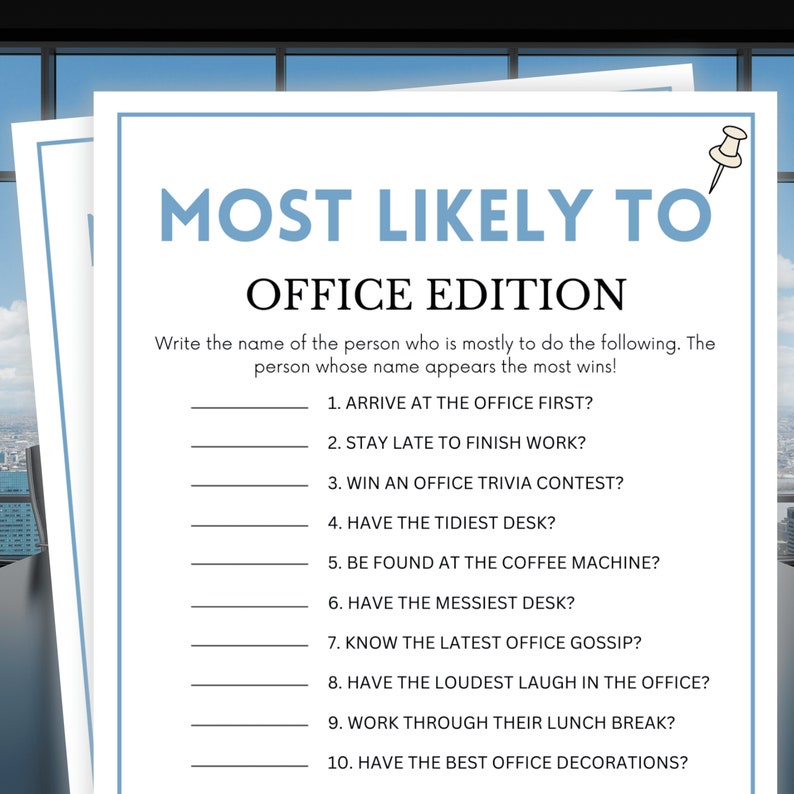 Office Party Games, Most Likely to Questions Game, Work Party Games ...