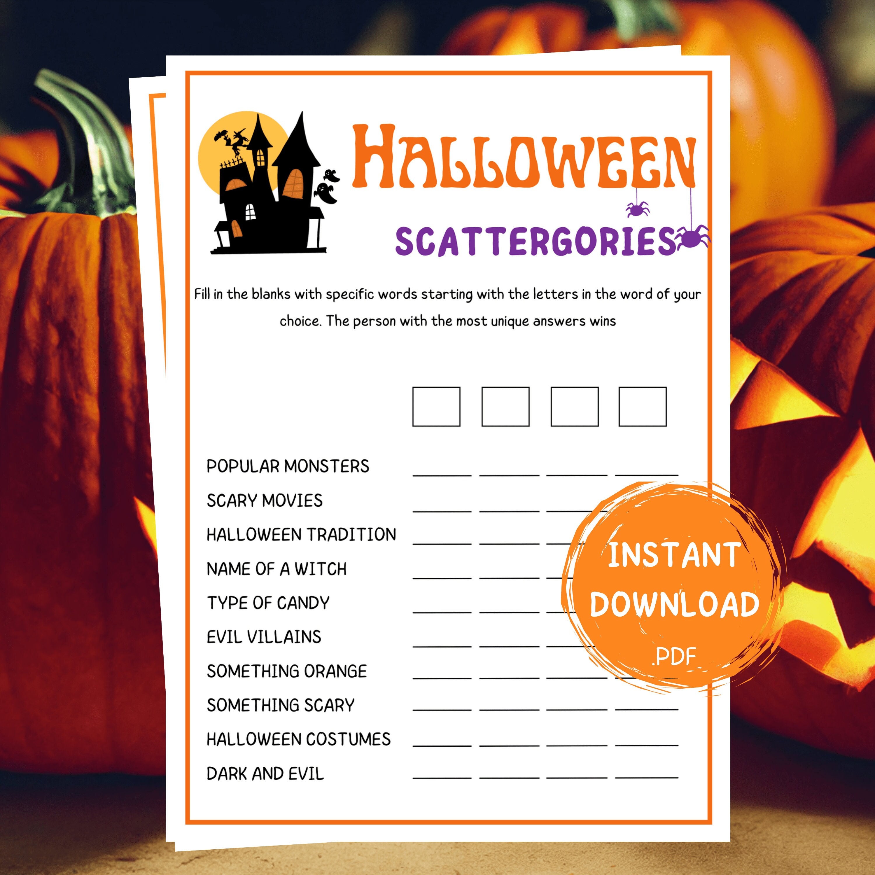 Halloween Scattergories, Blank Scattergories, Halloween Games for Kids ...
