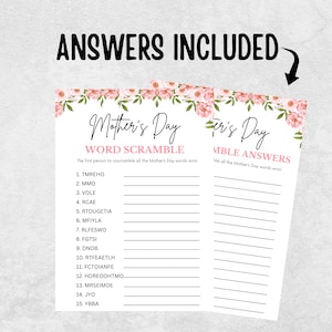 Mothers Day Games, Word Scramble, Mothers Day Party Games for Kids ...