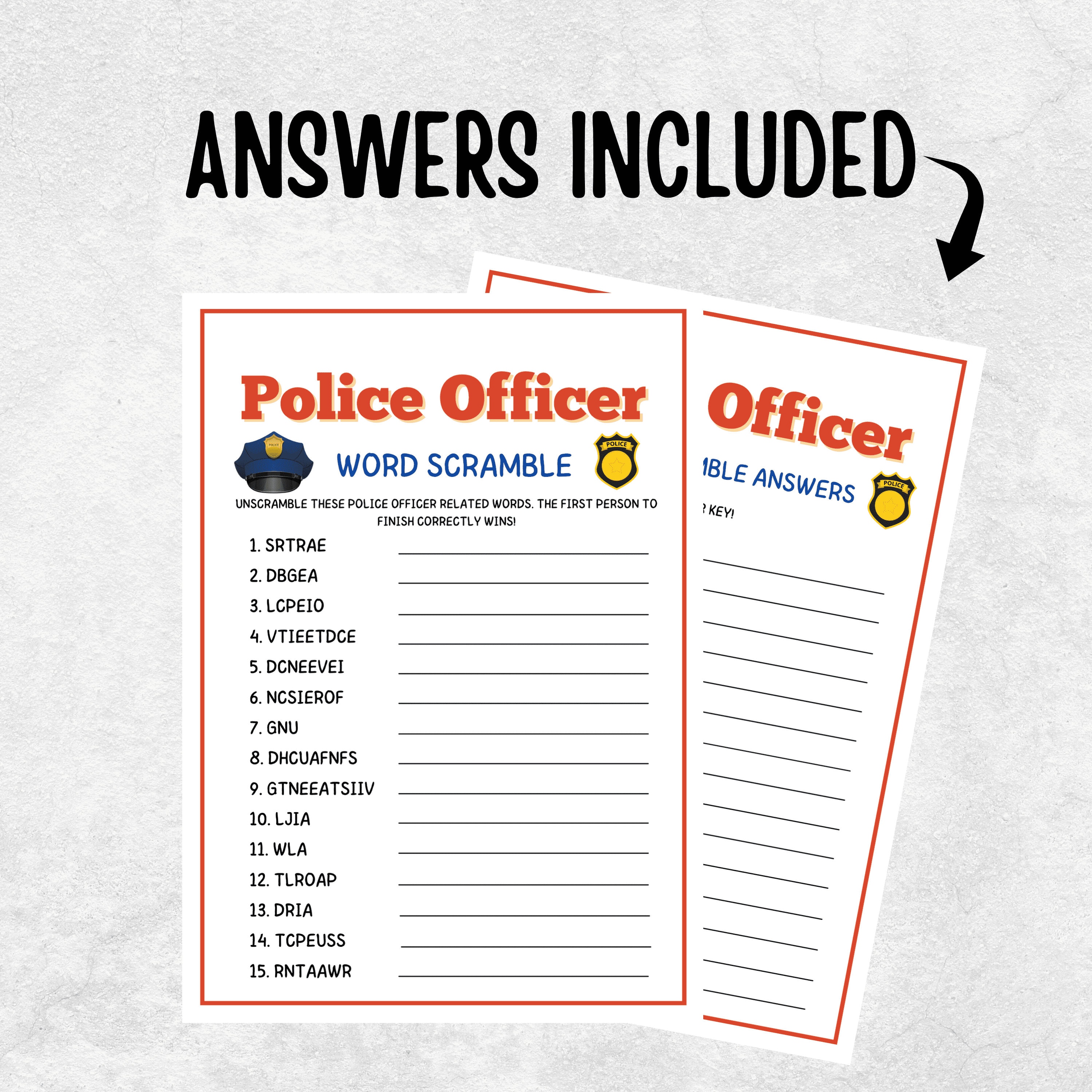 Police Officer Games, Police Word Scramble, Police Party Games, Police ...