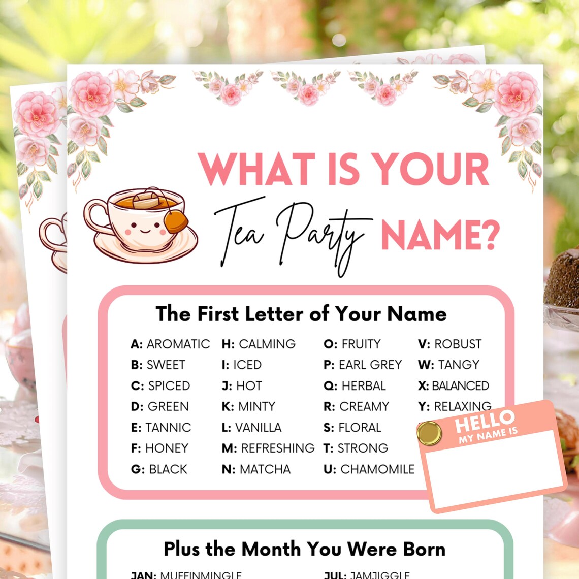 Floral Tea Party Games, What is Your Tea Party Name, Ladies Tea Party ...