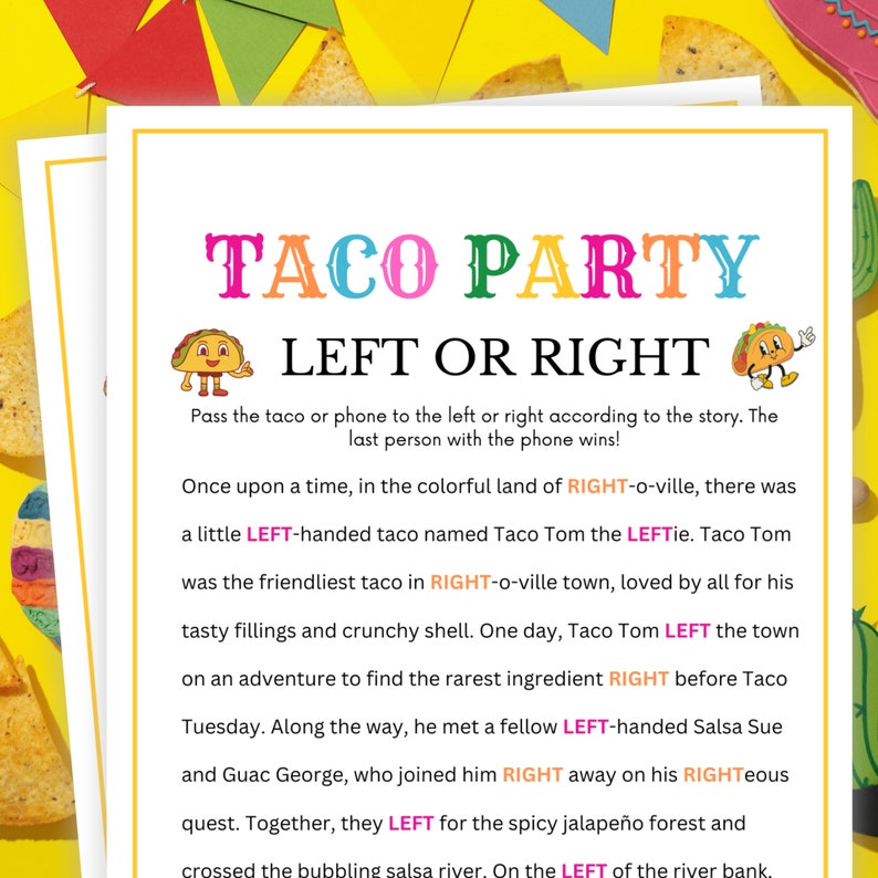 Taco Party Games, Left or Right, Bedtime Story, Taco Tuesday Game, Taco ...
