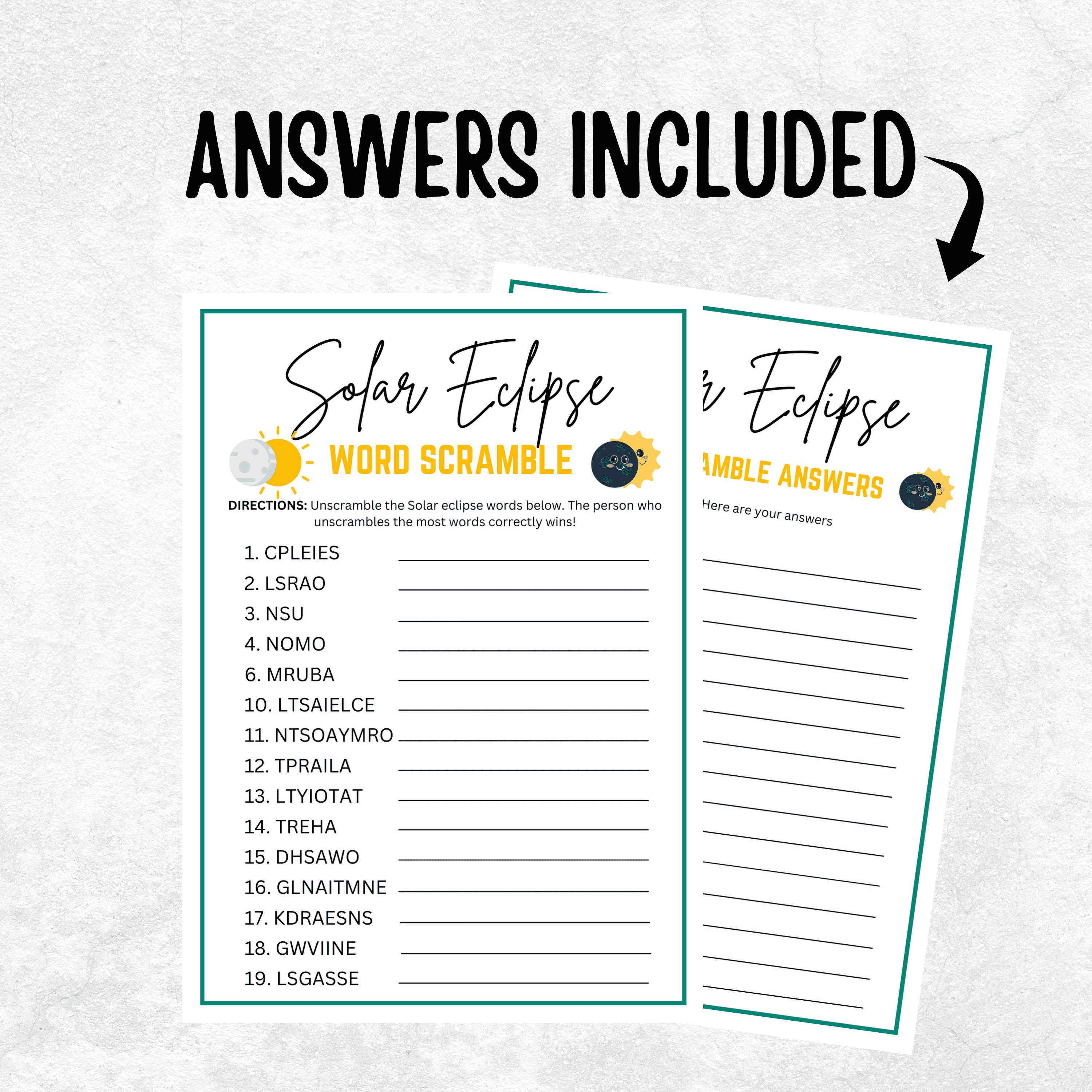 Solar Eclipse Word Scramble, Solar Eclipse Games, Party Games for Kids ...