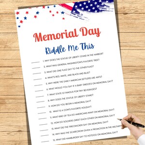 Memorial Day Games, Riddle Me This, Memorial Day Party Games, Memorial ...