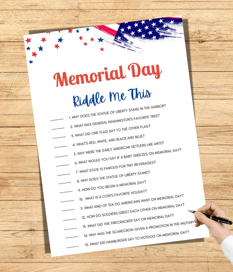 Memorial Day Games, Riddle Me This, Memorial Day Party Games, Memorial ...