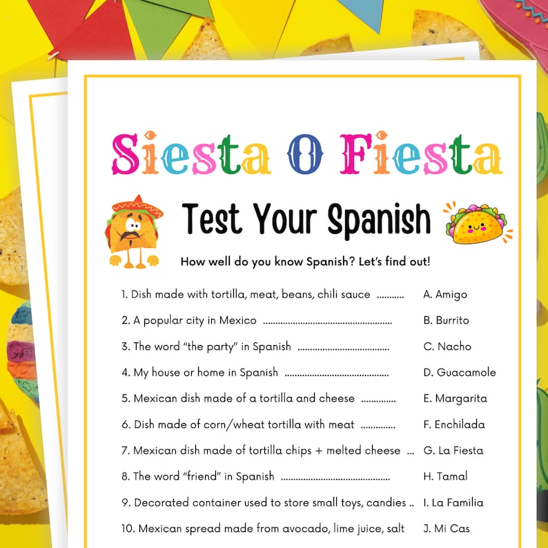 Spanish Trivia, Test Your Spanish Trivia, Taco Tuesday Games, Cinco De ...