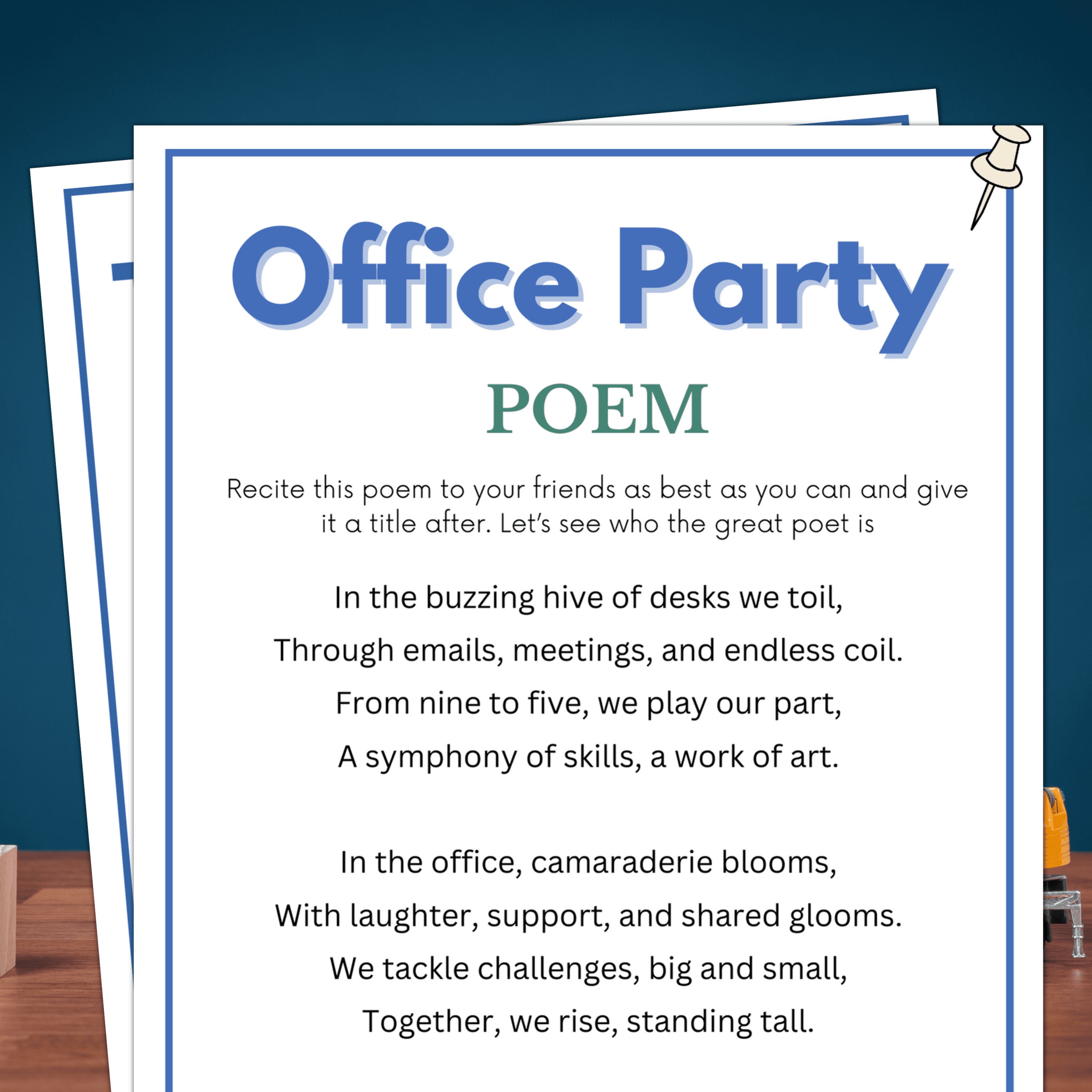 Office Party Games, Poem for Workmates, Coworkers, Happy Hour Games ...