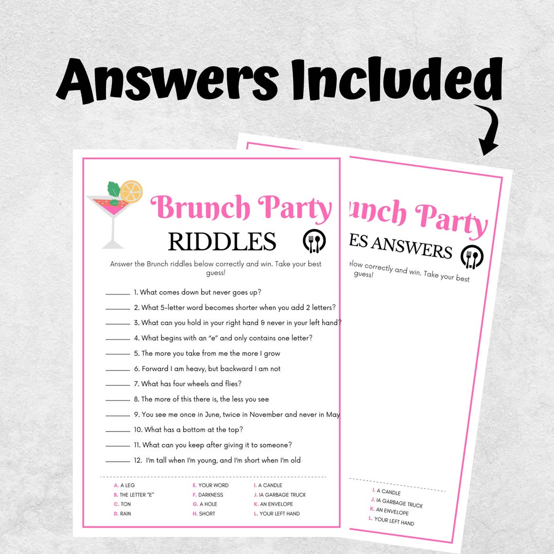Brunch Party Trivia, Riddles, Brunch Games, Birthday Brunch Games for ...