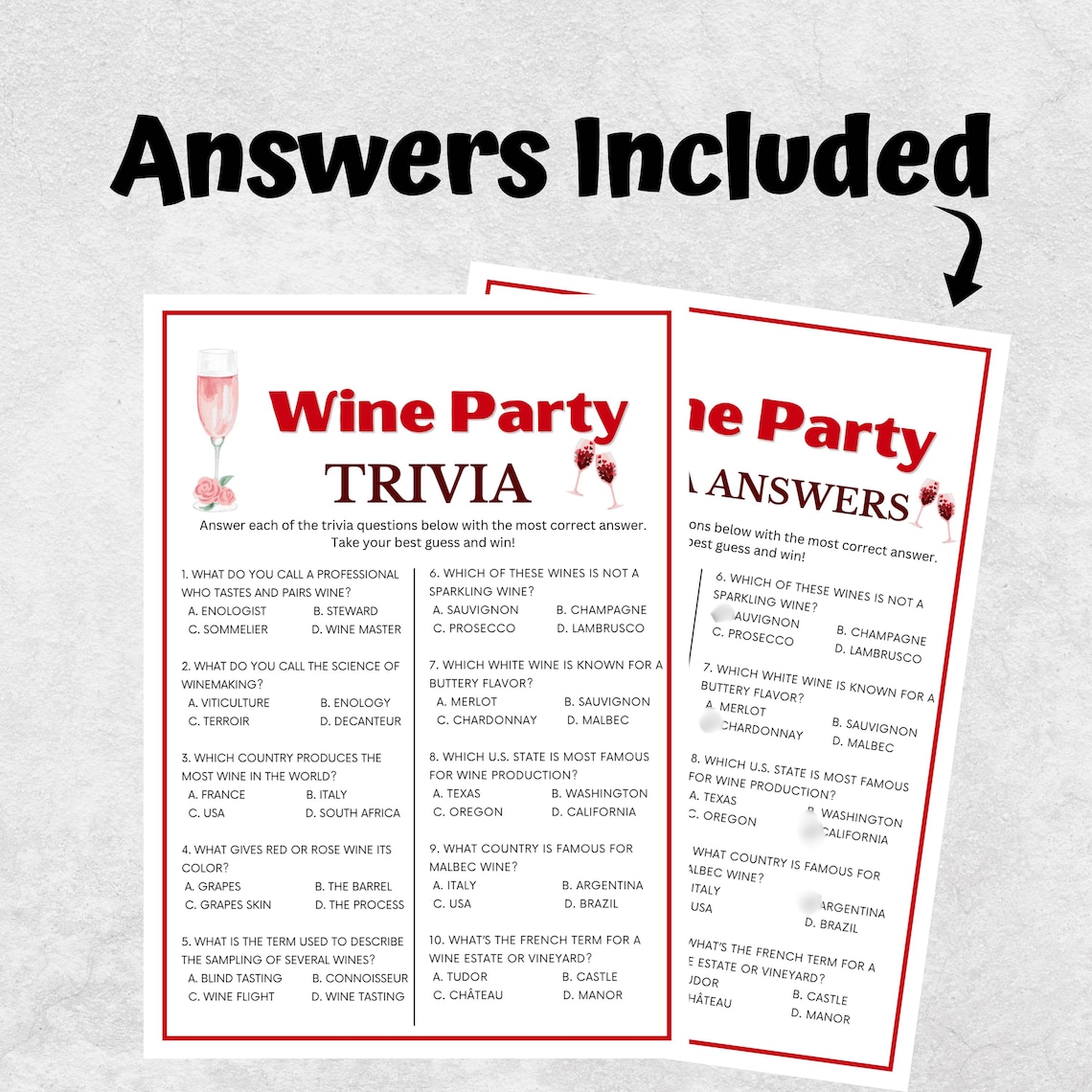 Wine Trivia, Wine Party Games, Printable Wine Games, Wine Tasting Party ...
