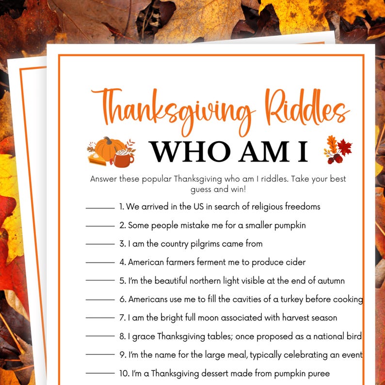 Thanksgiving Who Am I Riddles, Thanksgiving Games, Thanksgiving Party ...