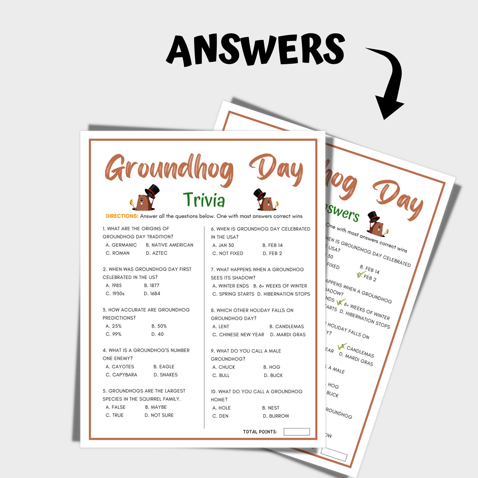 Groundhog Day Trivia, Groundhog Day Games, Groundhog Trivia, Groundhog ...
