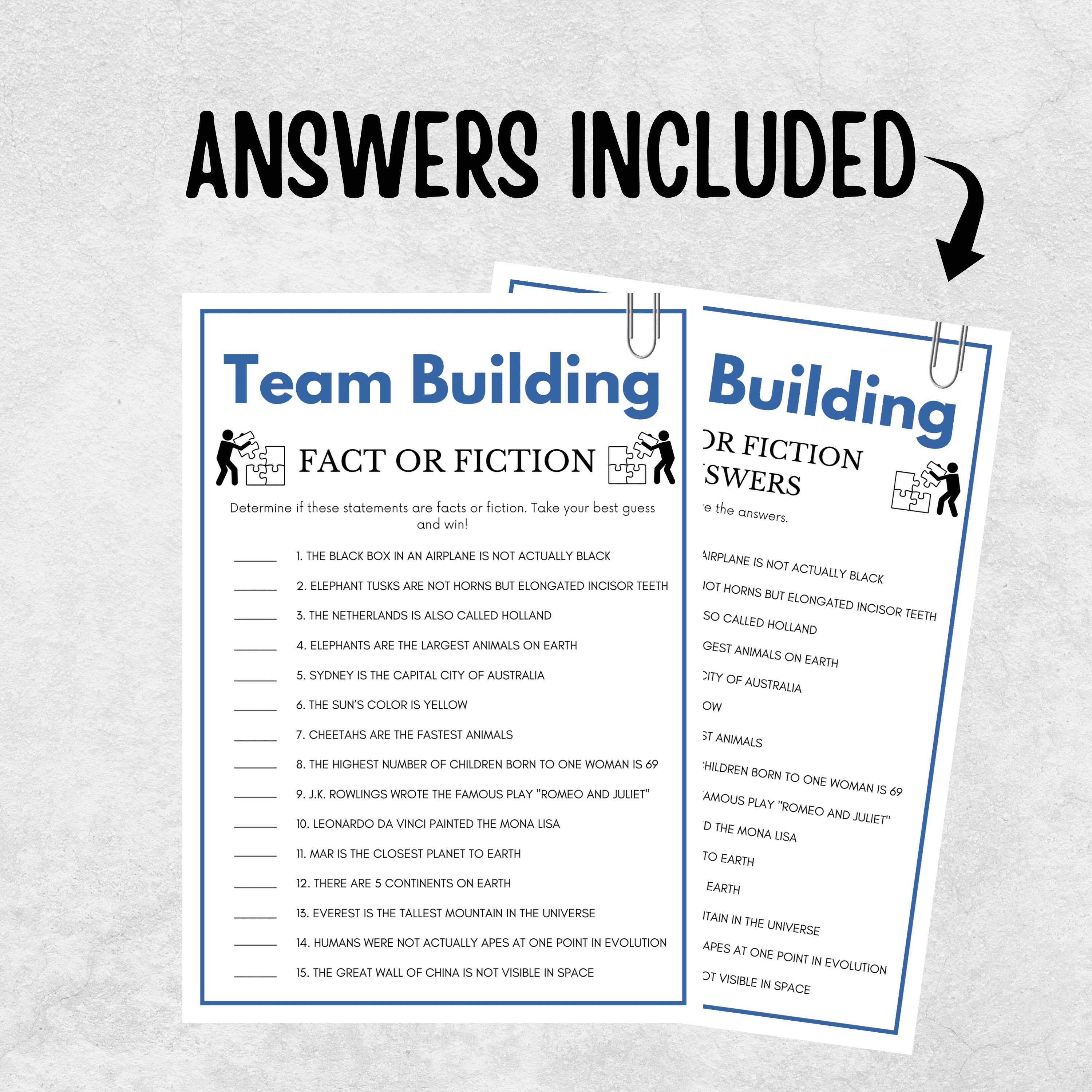 Team Building Games, Fact or Fiction Trivia, Party Games for Workmates ...