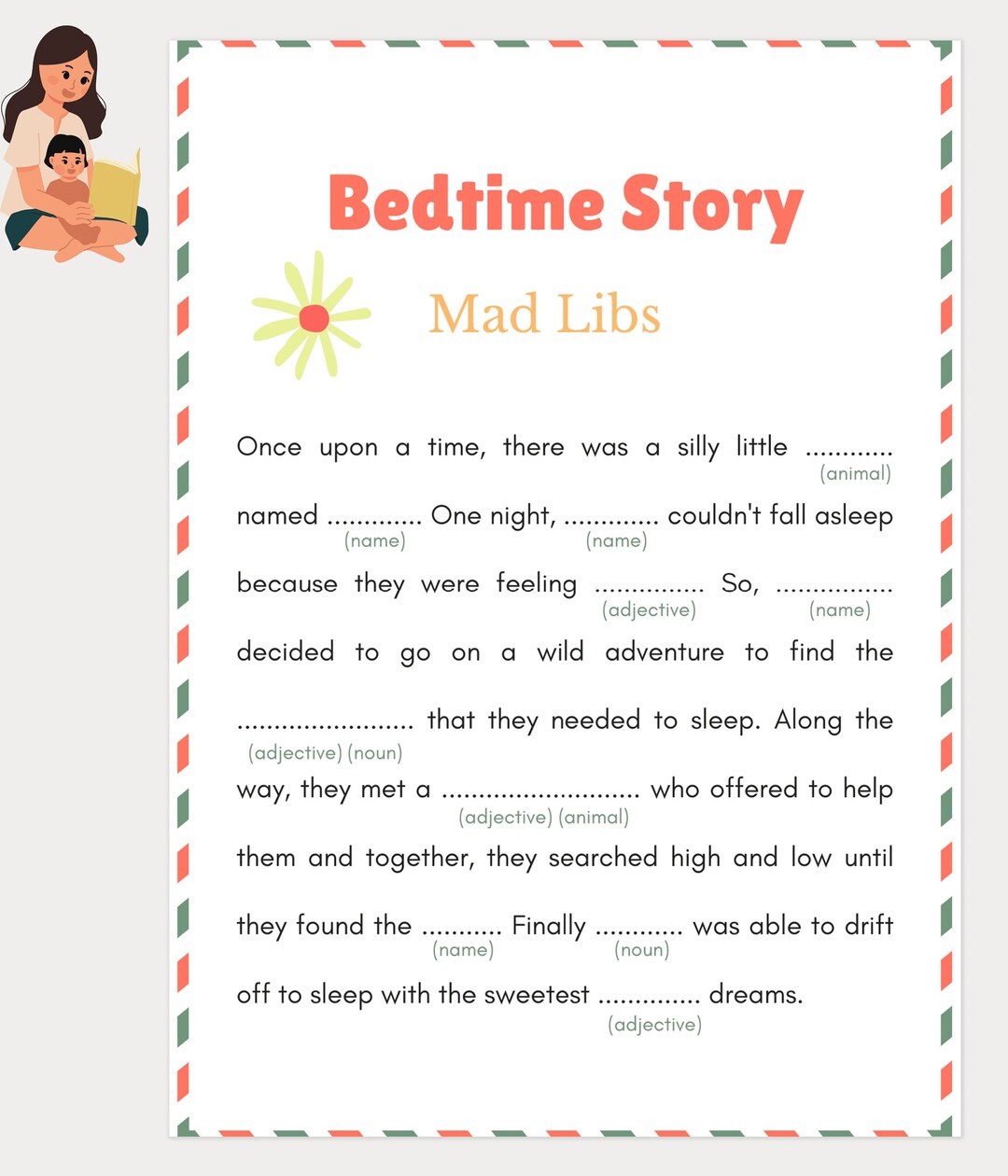 Games for Kids, Mad Libs, Bedtime Story, Printable Mad Libs, Bedtime ...