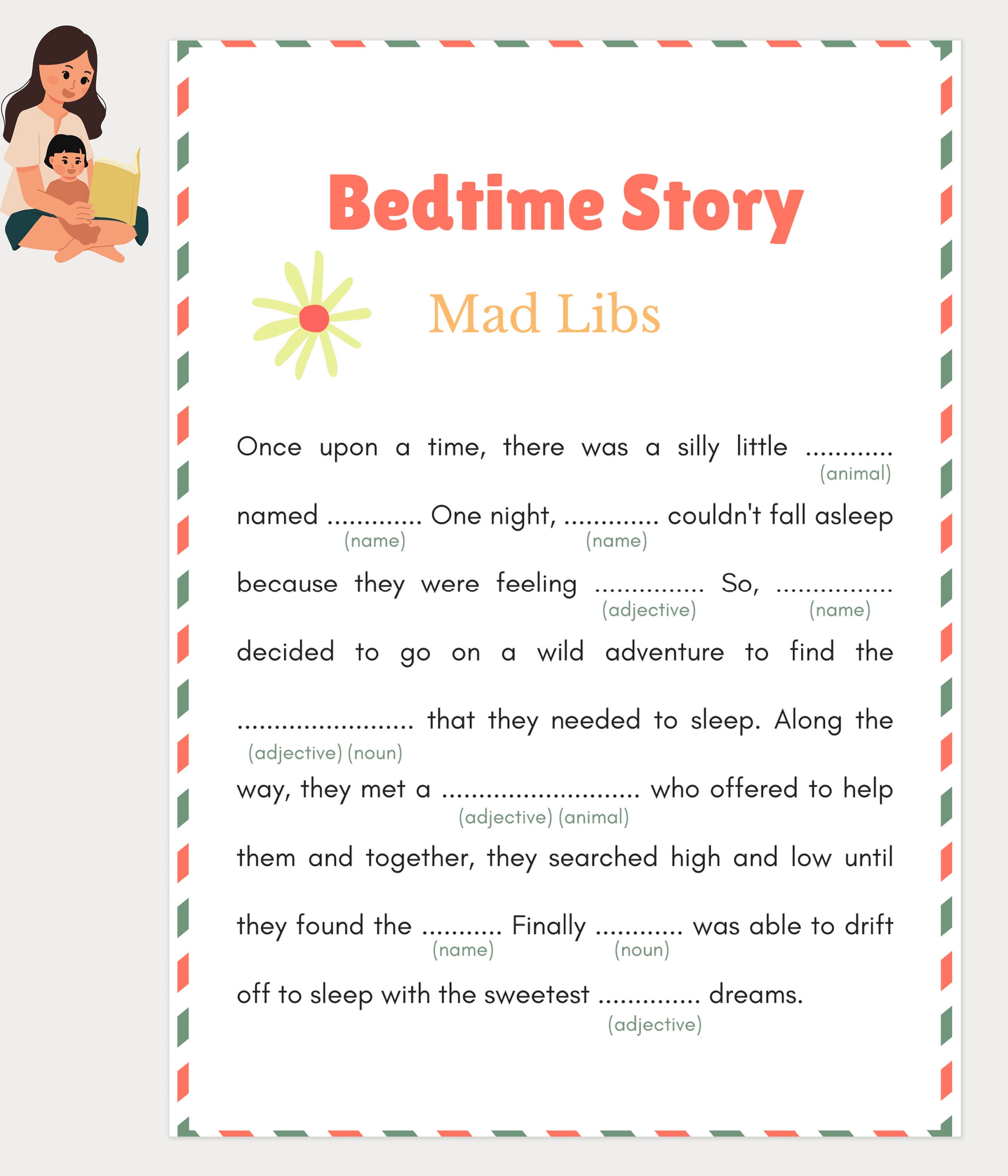 Games for Kids, Mad Libs, Bedtime Story, Printable Mad Libs, Bedtime ...
