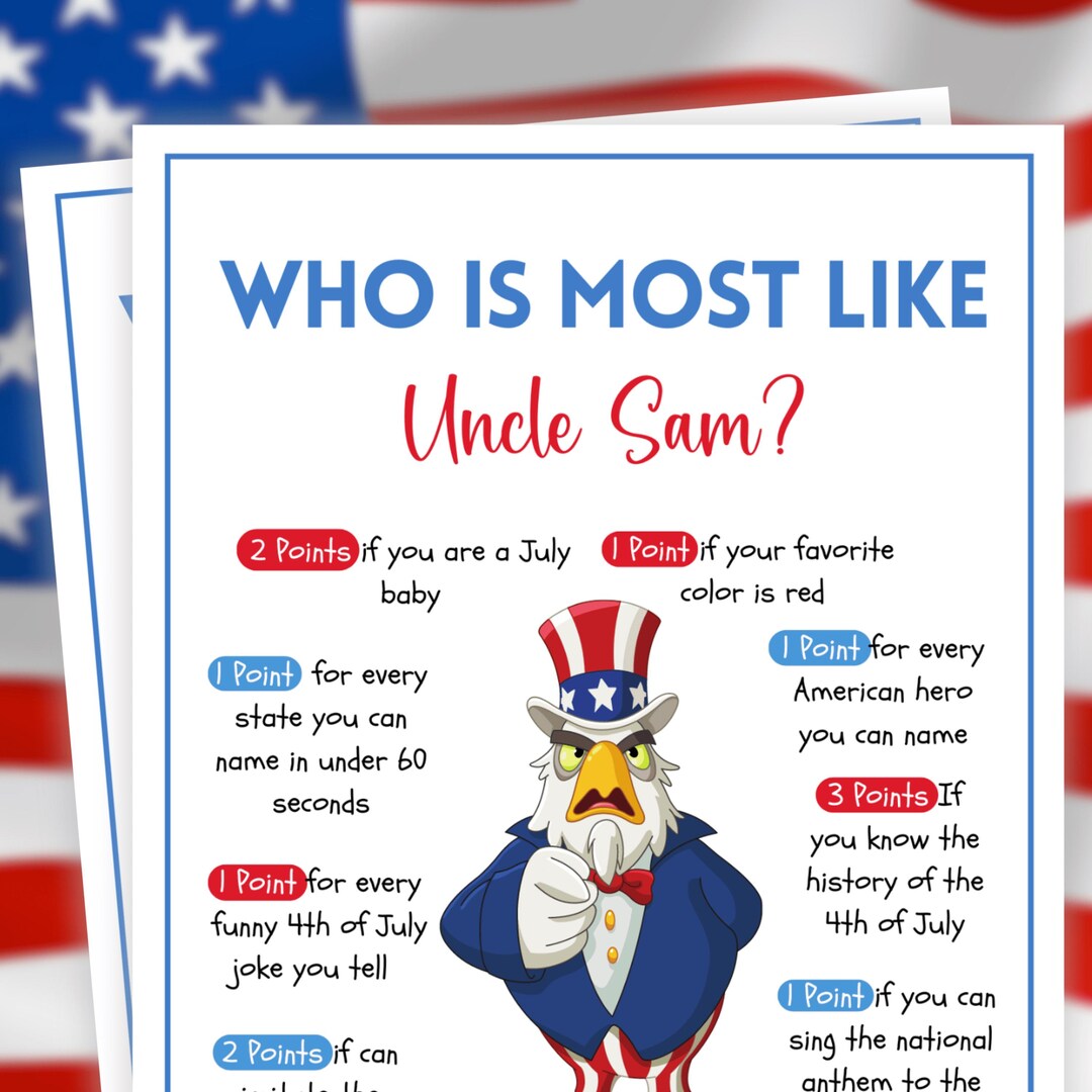 Patriotic Games, Who is Most Like Uncle Sam?, 4th of July Games, Labor ...