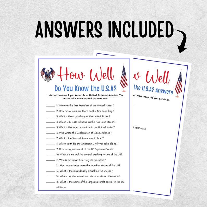 Patriotic Party Games How Well Do You Know the USA Patriotic Trivia ...