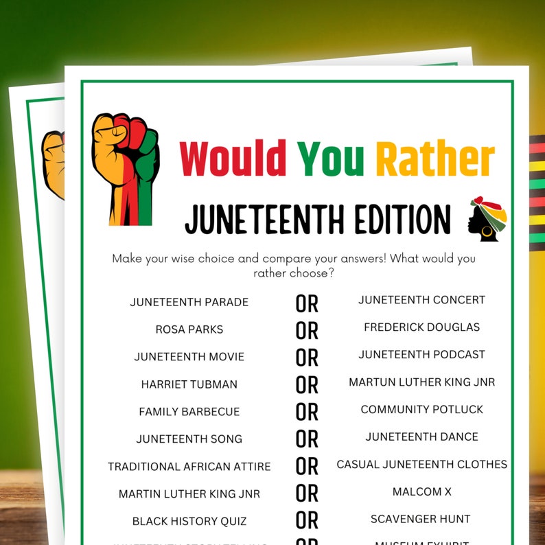 Juneteenth Games, Juneteenth Would You Rather, Black History Games ...