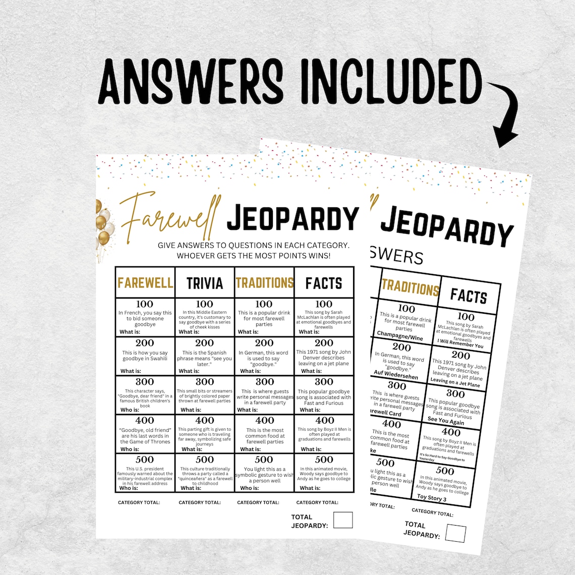 Farewell Party Games, Farewell Jeopardy, Farewell Celebration, Trivia ...