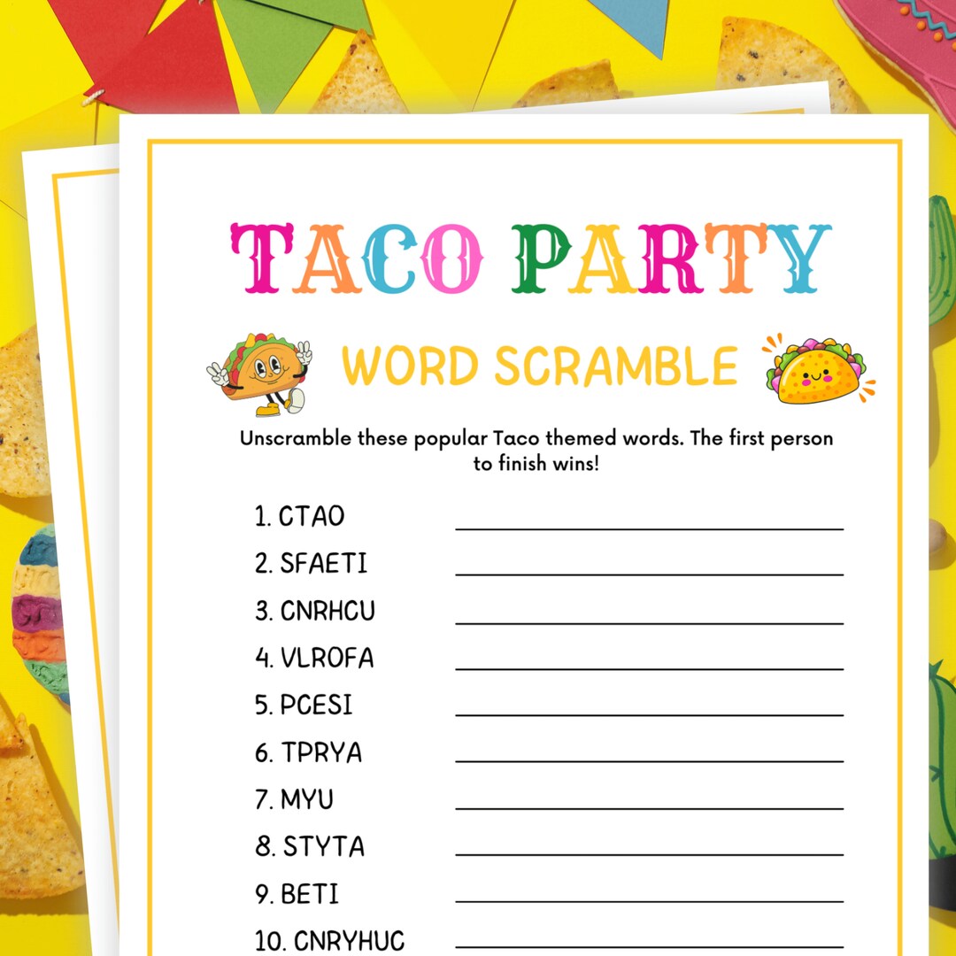 Taco Party Games, Word Scramble, Taco Themed Party Games for Kids ...