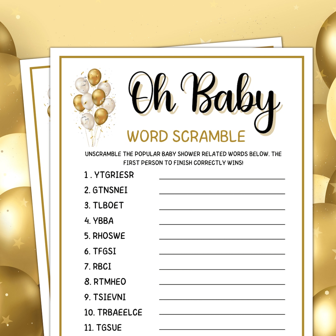 Baby Shower Games, Oh Baby Word Scramble, Baby Shower Party Games, Baby ...