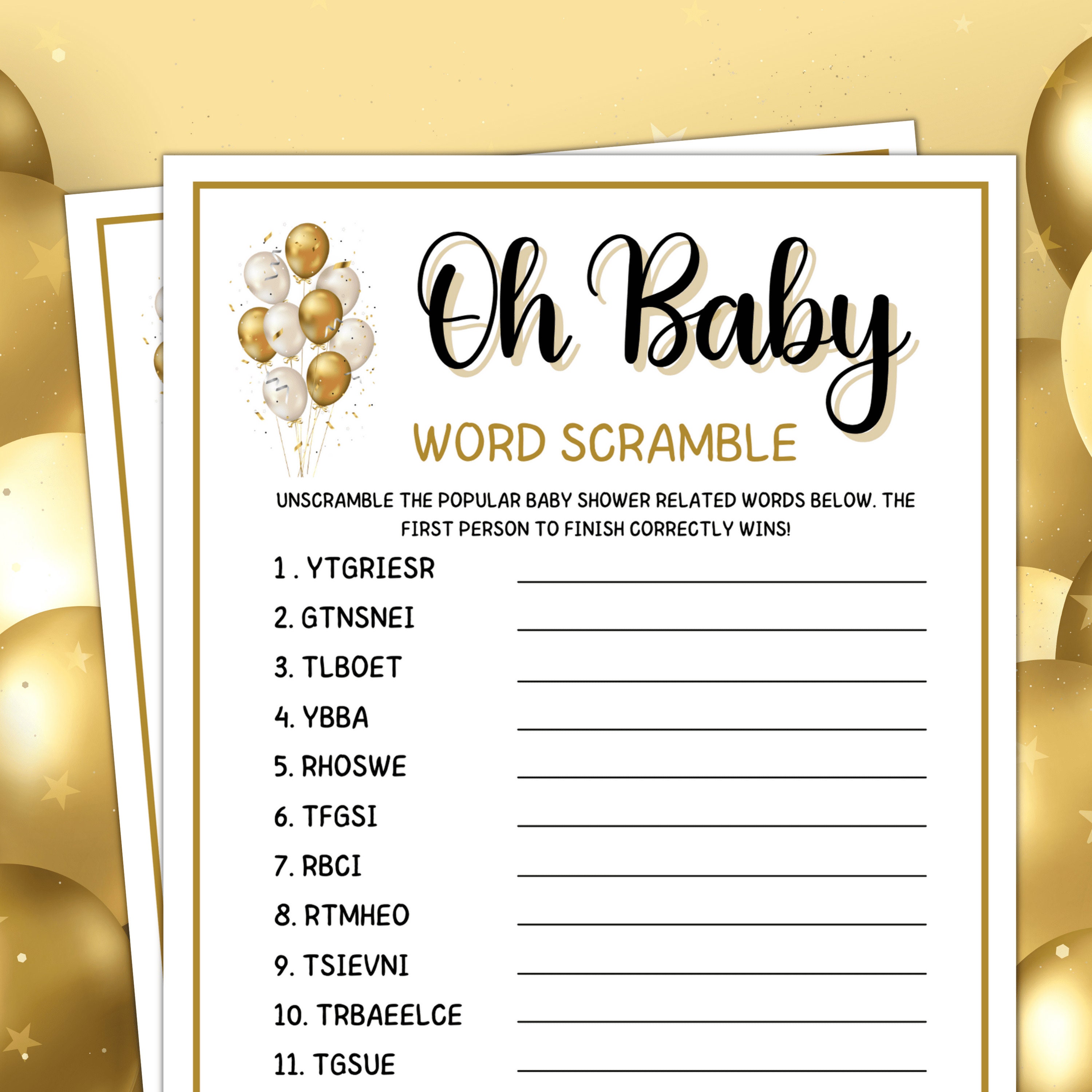 Baby Shower Games, Word Scramble, Baby Shower Party Games, Oh Baby Word ...