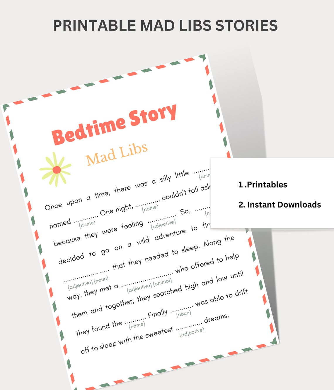 Games for Kids Mad Libs Bedtime Story Printable Mad Libs - Etsy