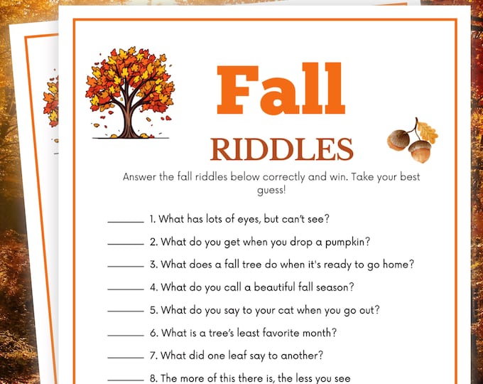 Fall Riddle Me This Game, Printable Autumn Game, Fall Riddles, Fall ...