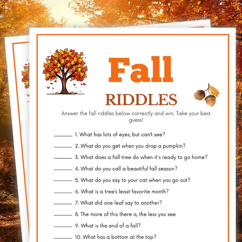 Fall Riddles, Fall Games, Fall Game for Kids, Fall Game for Adults ...