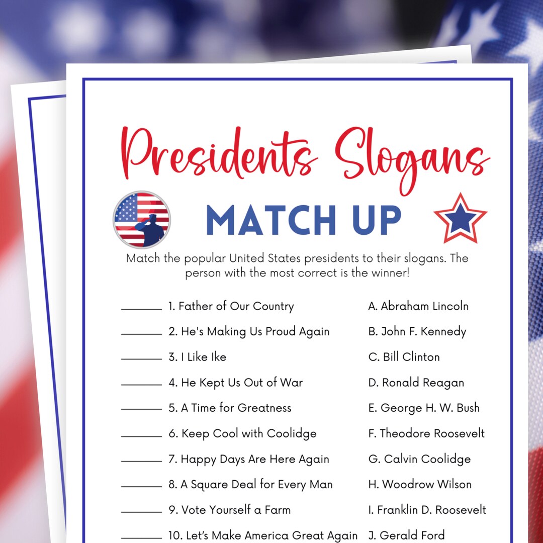 Patriotic Games, Presidents Slogans Match Up, 4th of July Games ...