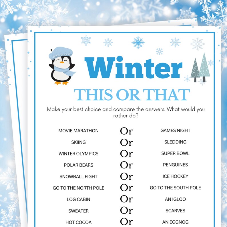 Winter Games, This or That, Winter Party Games, Winter Class Games ...
