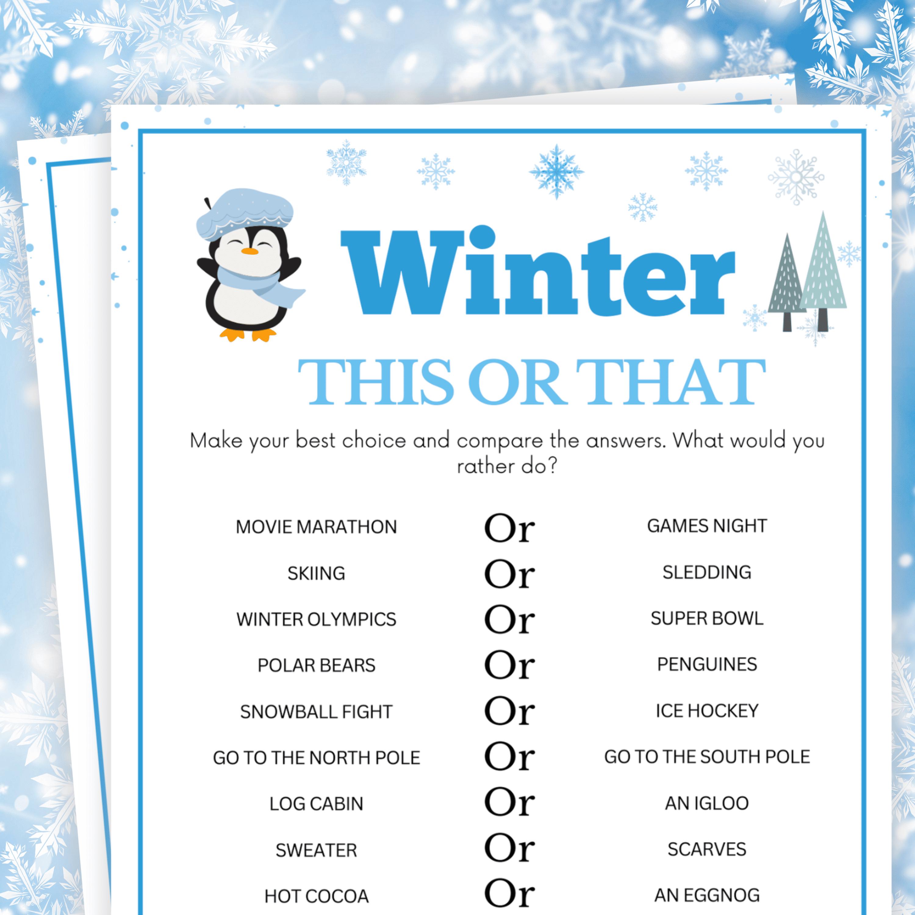 Winter Games, This or That, Winter Party Games, Winter Class Games ...