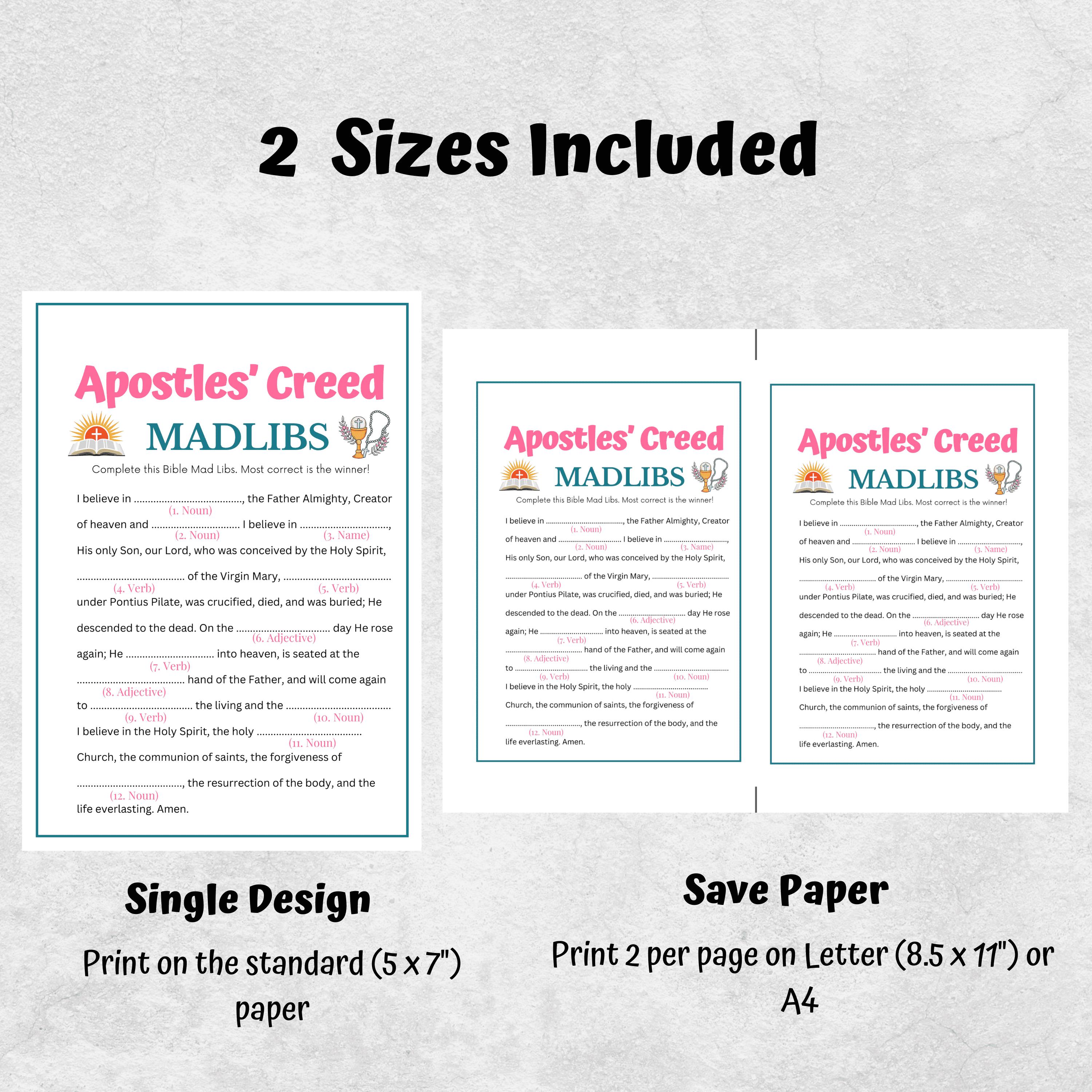 Bible Games, Apostles Creed Madlibs, Bible Study Games, Bible Games for ...